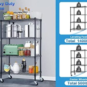 4-Tier Storage Shelves, Wire Shelving Shelf Organizer Height Adjustable Heavy Duty Metal Shelving with Wheels,NSF Certified 36""L*14""W*62""H" Shelving Unit for Kitchen,Bathroom,Office,Pantry(Black)