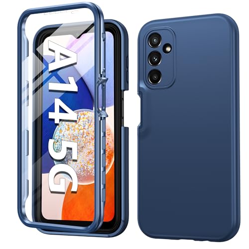 FNTCASE for Samsung Galaxy A14 5G Case: Shockproof Silicone Protective Phone Case with Built-in Screen Protector - Slim Dual Layer Rugged Durable Drop Proof TPU Protection Cover (Navy Blue)