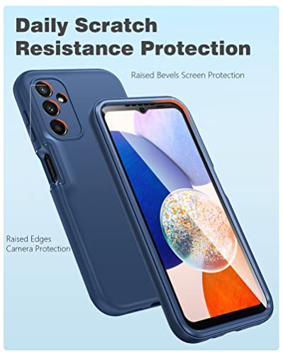 FNTCASE for Samsung Galaxy A14 5G Case: Shockproof Silicone Protective Phone Case with Built-in Screen Protector - Slim Dual Layer Rugged Durable Drop Proof TPU Protection Cover (Navy Blue)