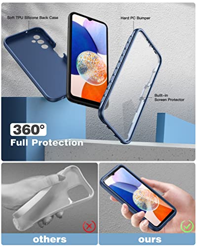 FNTCASE for Samsung Galaxy A14 5G Case: Shockproof Silicone Protective Phone Case with Built-in Screen Protector - Slim Dual Layer Rugged Durable Drop Proof TPU Protection Cover (Navy Blue)