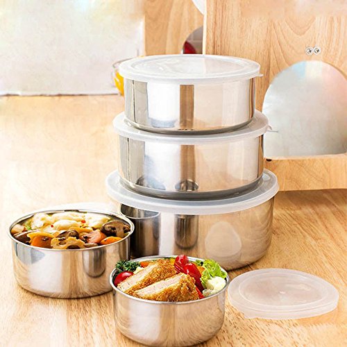 Food Containers with Lids Airtight, 5 Pcs Stainless Steel Home Kitchen Food Container Storage Mixing Bowl Set