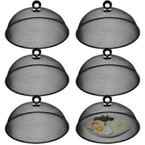 6 pcs metal mesh food cover 11 inch outdoor mesh food tents dome screen plate covers for dinner plates reusable fruit fly nets picnic food umbrella for table, bbq, camping, outside parties (black)