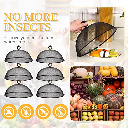 6 Pcs Metal Mesh Food Cover 11 Inch Outdoor Mesh Food Tents Dome Screen Plate Covers for Dinner Plates Reusable Fruit Fly Nets Picnic Food Umbrella for Table, BBQ, Camping, Outside Parties (Black)