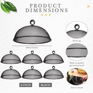 6 Pcs Metal Mesh Food Cover 11 Inch Outdoor Mesh Food Tents Dome Screen Plate Covers for Dinner Plates Reusable Fruit Fly Nets Picnic Food Umbrella for Table, BBQ, Camping, Outside Parties (Black)