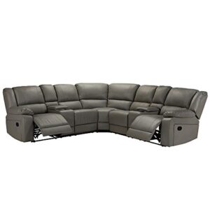 EMKK Home Power Modern Upholstered L-Shape Sectional Sofa Reclining,PU Leather Extra Wide Lounge Couch with Consoles,2 Cup Holders and Storage,Fabric Sofá for Living Room Apartment, a-Brown