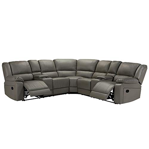 EMKK Home Power Modern Upholstered L-Shape Sectional Sofa Reclining,PU Leather Extra Wide Lounge Couch with Consoles,2 Cup Holders and Storage,Fabric Sofá for Living Room Apartment, a-Brown