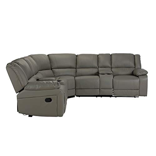 EMKK Home Power Modern Upholstered L-Shape Sectional Sofa Reclining,PU Leather Extra Wide Lounge Couch with Consoles,2 Cup Holders and Storage,Fabric Sofá for Living Room Apartment, a-Brown