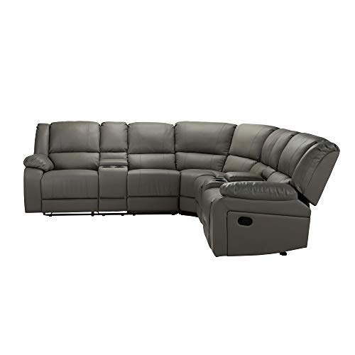 EMKK Home Power Modern Upholstered L-Shape Sectional Sofa Reclining,PU Leather Extra Wide Lounge Couch with Consoles,2 Cup Holders and Storage,Fabric Sofá for Living Room Apartment, a-Brown