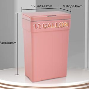 GINMAON 13 Gallon Trash Can Automatic Kitchen Trash Can, Plastic Large Capacity Garbage Can Bathroom Rubbish Can with Lid, Smart Trash Can Waste Bin for Narrow Space, Pink