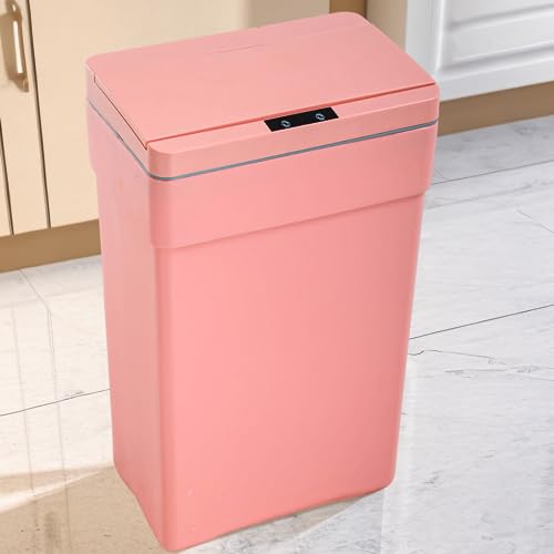 GINMAON 13 Gallon Trash Can Automatic Kitchen Trash Can, Plastic Large Capacity Garbage Can Bathroom Rubbish Can with Lid, Smart Trash Can Waste Bin for Narrow Space, Pink