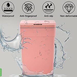 GINMAON 13 Gallon Trash Can Automatic Kitchen Trash Can, Plastic Large Capacity Garbage Can Bathroom Rubbish Can with Lid, Smart Trash Can Waste Bin for Narrow Space, Pink