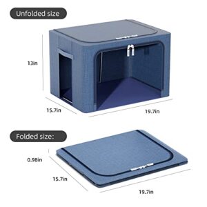 2 Pack Stackable Clothes Frame Storage Box with Large Clear Window and Sturdy Handles Fabric Storage Bins for Organizing Clothes, quilts and Miscellaneous Items (66L, Blue)