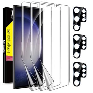 milomdoi [3+3 pack] for samsung galaxy s23 ultra screen protector [not glass] accessories 3 pack tpu film with 3 pack tempered glass camera lens screen protector for samsung s23 ultra case friendly