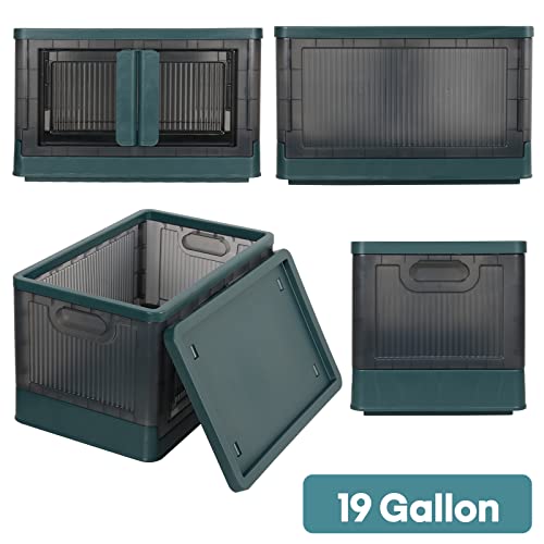 Hureny Storage Bins with Lids, 19 Gal (Pack of 1) Folding Storage Box, Plastic Storage Containers with Lids for Garage, Laundry Room, Office, Bedroom, Home, Dorm Room.