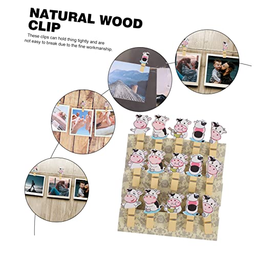 COLLBATH 5 Packs Clothesline of Cartoon Wood Craft Cards Pegs Clips for Holders Hanging Clothespins Memos Cow DIY Rope Wooden Clothespin Travel Pins Kitchen Pin Picture Art