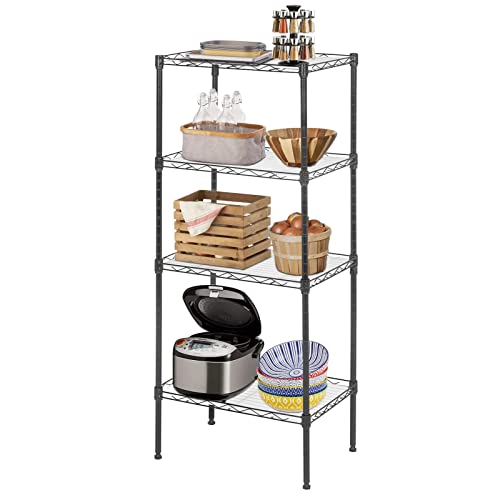 Dlewmsyic 4-Tier Wire Shelving, Adjustable Storage Shelves with 4 PP Sheets 600lbs Capacity Metal Shelf 18L x12W x44H Commercial Storage Rack for Office Garage Kitchen Basement Bedroom, Black