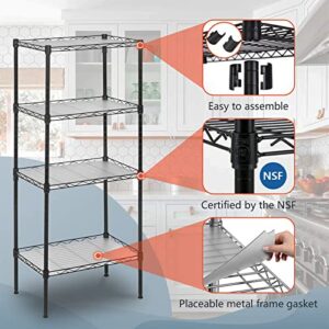 Dlewmsyic 4-Tier Wire Shelving, Adjustable Storage Shelves with 4 PP Sheets 600lbs Capacity Metal Shelf 18L x12W x44H Commercial Storage Rack for Office Garage Kitchen Basement Bedroom, Black