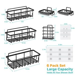 GYLYJP Shower Caddy, 6-Pack Self Adhesive Shower Shelves No Drilling, Rustproof Stainless Steel Shower Organizer, Large Capacity Wall Mounted Shower Storage, Shower Shelf for Inside Shower, Black