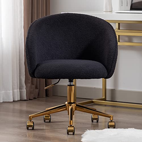 KCC Faux Fur Office Desk Chair, Comfy Fluffy Swivel Modern Leisure Armchair with Wheels, Upholstered Comfy Fuzzy Vanity Makeup Chair Height Adjustable for Teens Women Girls Elegant Home Office