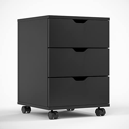 STARY Fully Assembled 3 Drawer Wood Rolling File Cabinet, Black