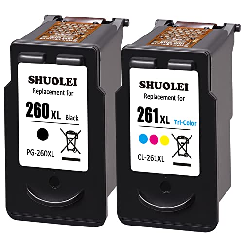 SHUOLEI PG-260XL CL-261XL Ink Cartridges Compatible for Canon 260 261 PG-260 XL PG 260 XL 260XL CL-261 XL Combo Pack for Canon TS5320 TS6420a TS6420 TR7020a TR7020 (2 Packs, 1 Black+1 Tri-Color)