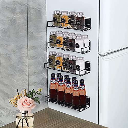 1PCS/Black Magnetic Spice Rack Organizer, Space Saver for Refrigerator/Stove Oven/Microwave Oven and Washing Machine,Metal Fridge Shelf (Small Size)…