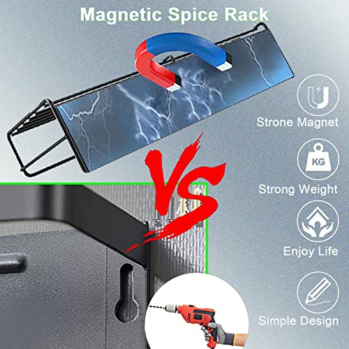 1PCS/Black Magnetic Spice Rack Organizer, Space Saver for Refrigerator/Stove Oven/Microwave Oven and Washing Machine,Metal Fridge Shelf (Small Size)…