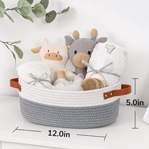 CHICVITA Toliet Paper Basket Towel Storage Basket Dog Toy Basket Small Grey Decorative Basket with Handle for Shelf Storage, 12 x 8 x 5 inches, 2 Pcs