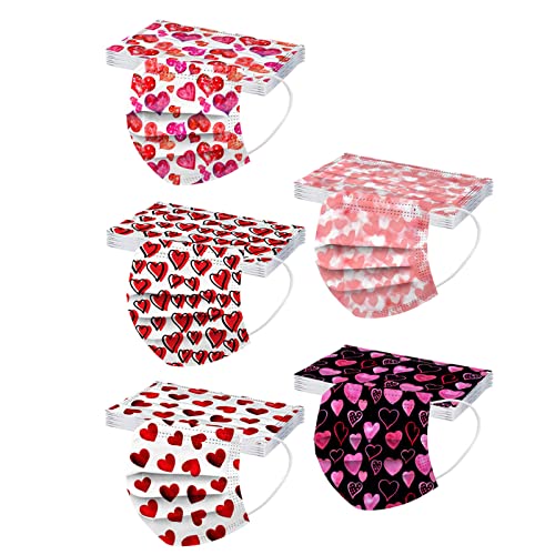 50Pack Holiday Disposable Face_Masks for Women Valentines Day Disposable Women Love Breathable 3 Ply Filter Love Mask