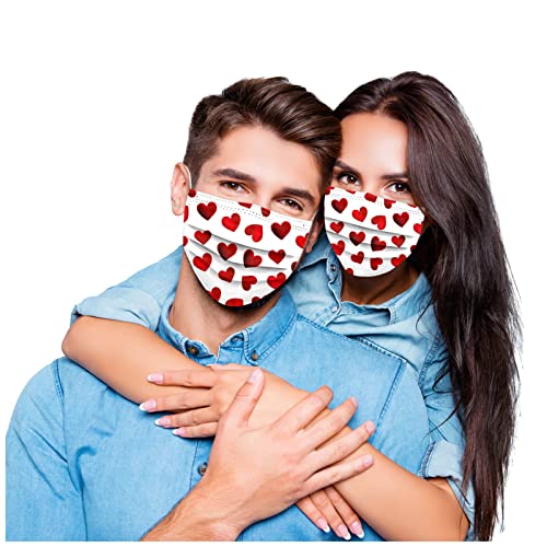 50Pack Holiday Disposable Face_Masks for Women Valentines Day Disposable Women Love Breathable 3 Ply Filter Love Mask