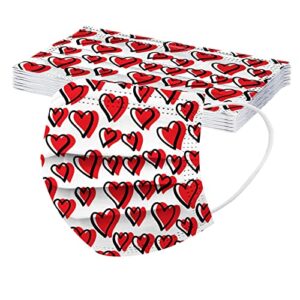 50Pack Holiday Disposable Face_Masks for Women Valentines Day Disposable Women Love Breathable 3 Ply Filter Love Mask