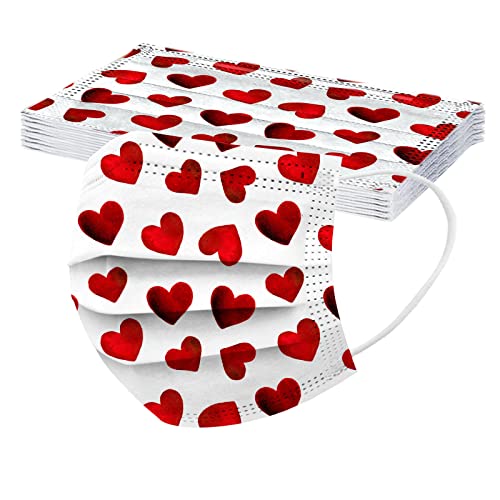 50Pack Holiday Disposable Face_Masks for Women Valentines Day Disposable Women Love Breathable 3 Ply Filter Love Mask