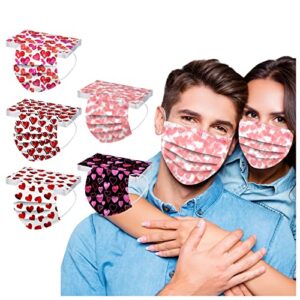 50Pack Holiday Disposable Face_Masks for Women Valentines Day Disposable Women Love Breathable 3 Ply Filter Love Mask