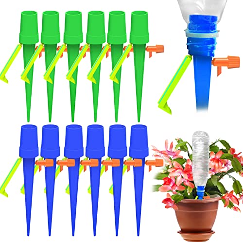 Self Watering Spikes, Adjustable Plant Watering Spikes with Slow Release Control Valve Switch, Insert Spikes Stakes, Automatic Drip Irrigation Watering Devices for Indoor and Outdoor