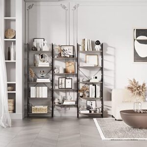 BOTLOG 5-Tier Bookcase, Industrial Bookshelf with Metal Frame, Display Shelf for Living Room Home Office (Grey)