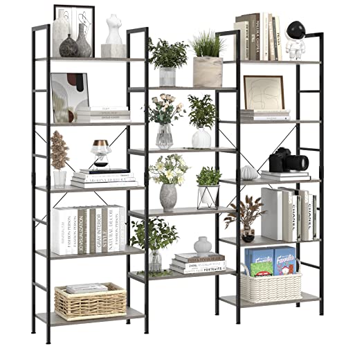 BOTLOG 5-Tier Bookcase, Industrial Bookshelf with Metal Frame, Display Shelf for Living Room Home Office (Grey)