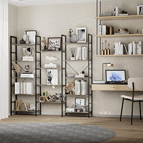 BOTLOG 5-Tier Bookcase, Industrial Bookshelf with Metal Frame, Display Shelf for Living Room Home Office (Grey)