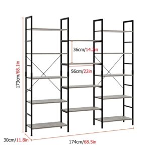 BOTLOG 5-Tier Bookcase, Industrial Bookshelf with Metal Frame, Display Shelf for Living Room Home Office (Grey)