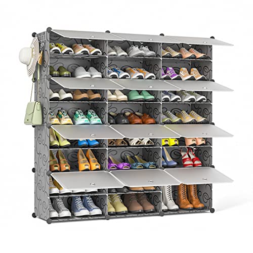 FUNLAX Shoe Rack, 8 Tier Plastic Shoe Storage Cabinet 48 Pairs Shoe Rack Organizer with Door for Closet Entryway Taller Shoes Boots Organizer