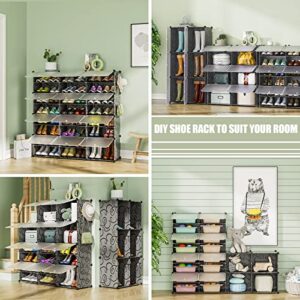 FUNLAX Shoe Rack, 8 Tier Plastic Shoe Storage Cabinet 48 Pairs Shoe Rack Organizer with Door for Closet Entryway Taller Shoes Boots Organizer