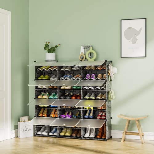 FUNLAX Shoe Rack, 8 Tier Plastic Shoe Storage Cabinet 48 Pairs Shoe Rack Organizer with Door for Closet Entryway Taller Shoes Boots Organizer