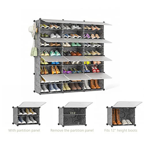 FUNLAX Shoe Rack, 8 Tier Plastic Shoe Storage Cabinet 48 Pairs Shoe Rack Organizer with Door for Closet Entryway Taller Shoes Boots Organizer