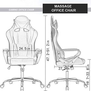 Gaming Chair Office Chair High-Back Ergonomic Video Game Chairs for Kids Teen Adult Height Adjustable Reclining Computer Chair with Lumbar Support Armrest Headrest Game Chair - White