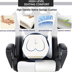 Gaming Chair Office Chair High-Back Ergonomic Video Game Chairs for Kids Teen Adult Height Adjustable Reclining Computer Chair with Lumbar Support Armrest Headrest Game Chair - White