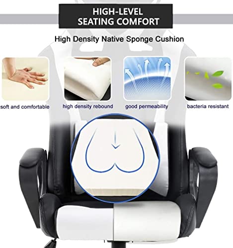 Gaming Chair Office Chair High-Back Ergonomic Video Game Chairs for Kids Teen Adult Height Adjustable Reclining Computer Chair with Lumbar Support Armrest Headrest Game Chair - White