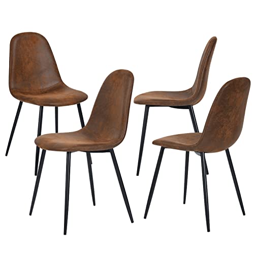 Wonder Comfort Washable PU Cushion Back and Black Metal Legs,Shell Lounge Kitchen Living Room Modern Dining Chairs with Padded Seat (4, Brown, Large)