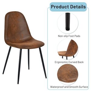 Wonder Comfort Washable PU Cushion Back and Black Metal Legs,Shell Lounge Kitchen Living Room Modern Dining Chairs with Padded Seat (4, Brown, Large)