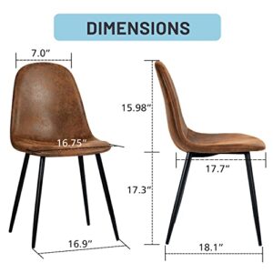 Wonder Comfort Washable PU Cushion Back and Black Metal Legs,Shell Lounge Kitchen Living Room Modern Dining Chairs with Padded Seat (4, Brown, Large)