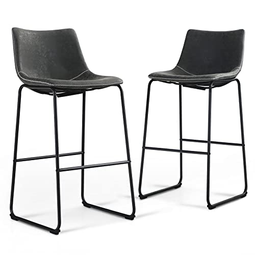 HERA'S PALACE PU Faux Leather Bar Stools Set of 2, 30" Pub Chairs with Back and Footrest, Modern & Stylish, Armless Bar Height Stool Chairs with Metal Legs for Home, Bar, Coffee Shops