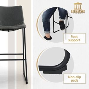 HERA'S PALACE PU Faux Leather Bar Stools Set of 2, 30" Pub Chairs with Back and Footrest, Modern & Stylish, Armless Bar Height Stool Chairs with Metal Legs for Home, Bar, Coffee Shops